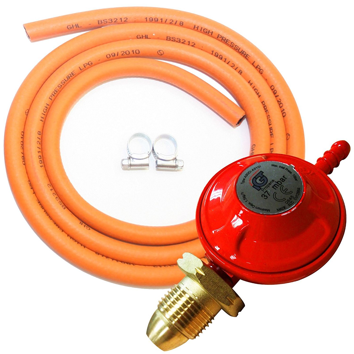 Propane Regulator, 2M Hose & Clips - Caravan Stuff 4 U