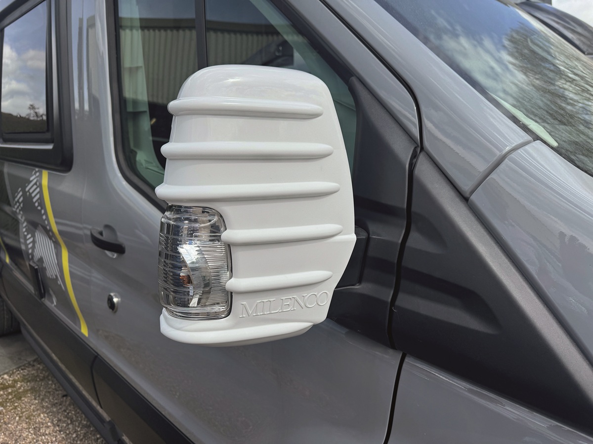Transit Motorhome - Short Arm Mirror Bumpers - White - Caravan Stuff 4 U